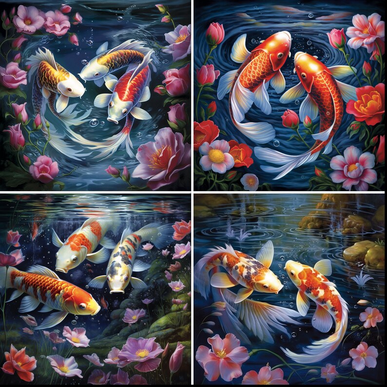 Koi Fish Tales Digital Paper Romantic Valentine's Day Love Inspired ...