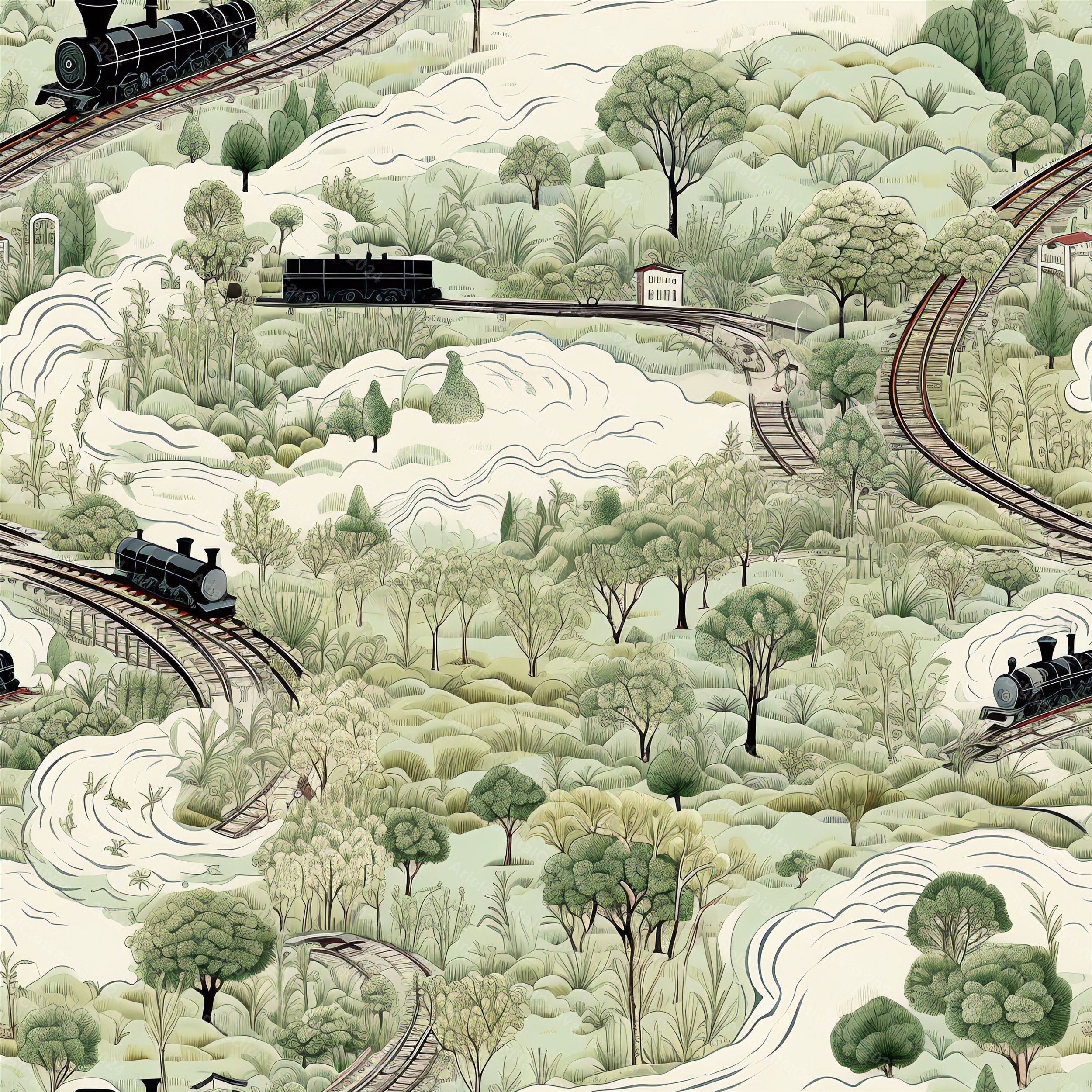 Seamless Vintage Train Track Pattern Design Vibrant Nostalgic Railway ...