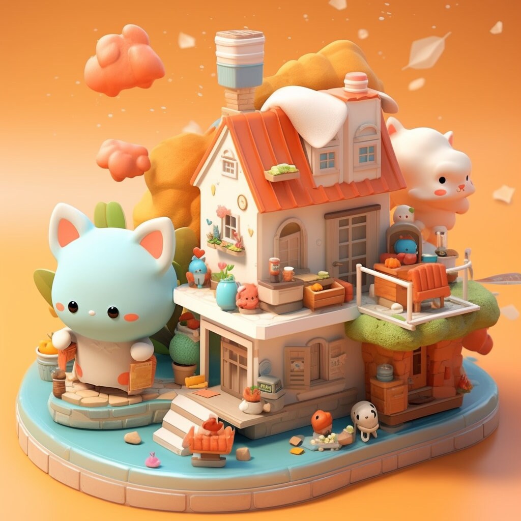 Charming Cute Character Digital Paper Unique 3D Imaginative ...