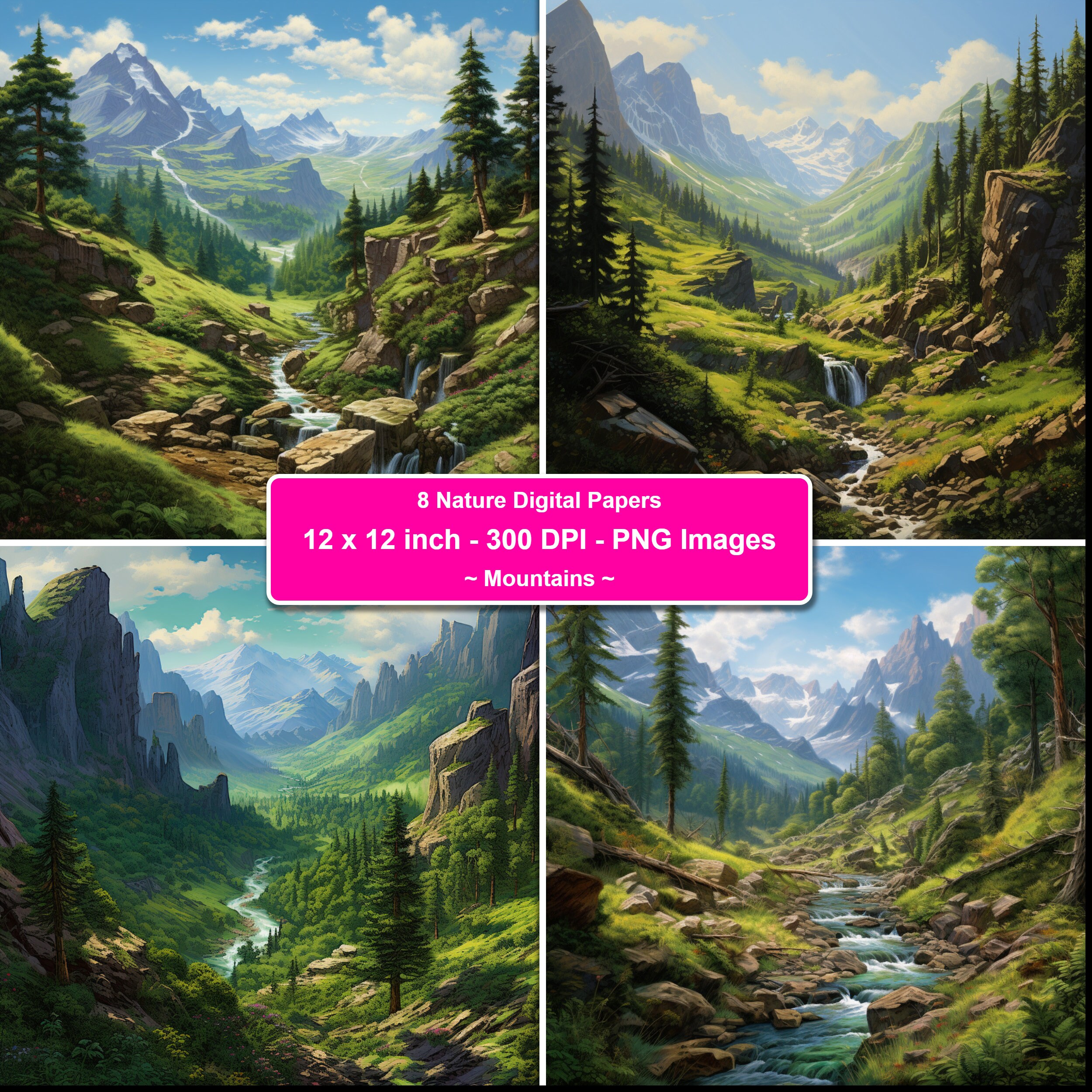 Digital Paper Printable Art Background Scrapbooking Majestic Mountain ...