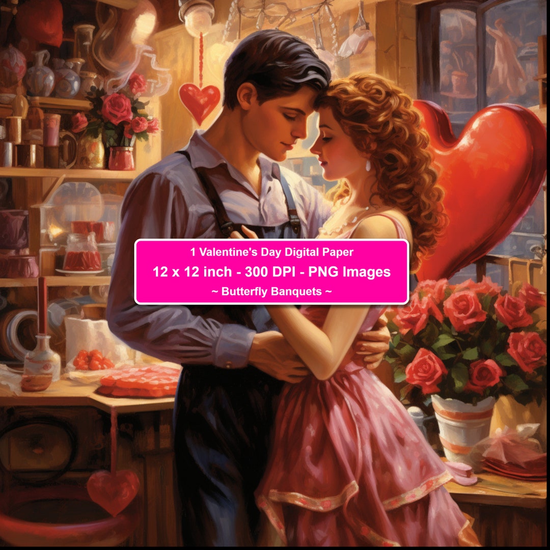 Valentine's Day Love Themed Digital Paper Romantic Heart Designs Perfect for Scrapbooking and ...