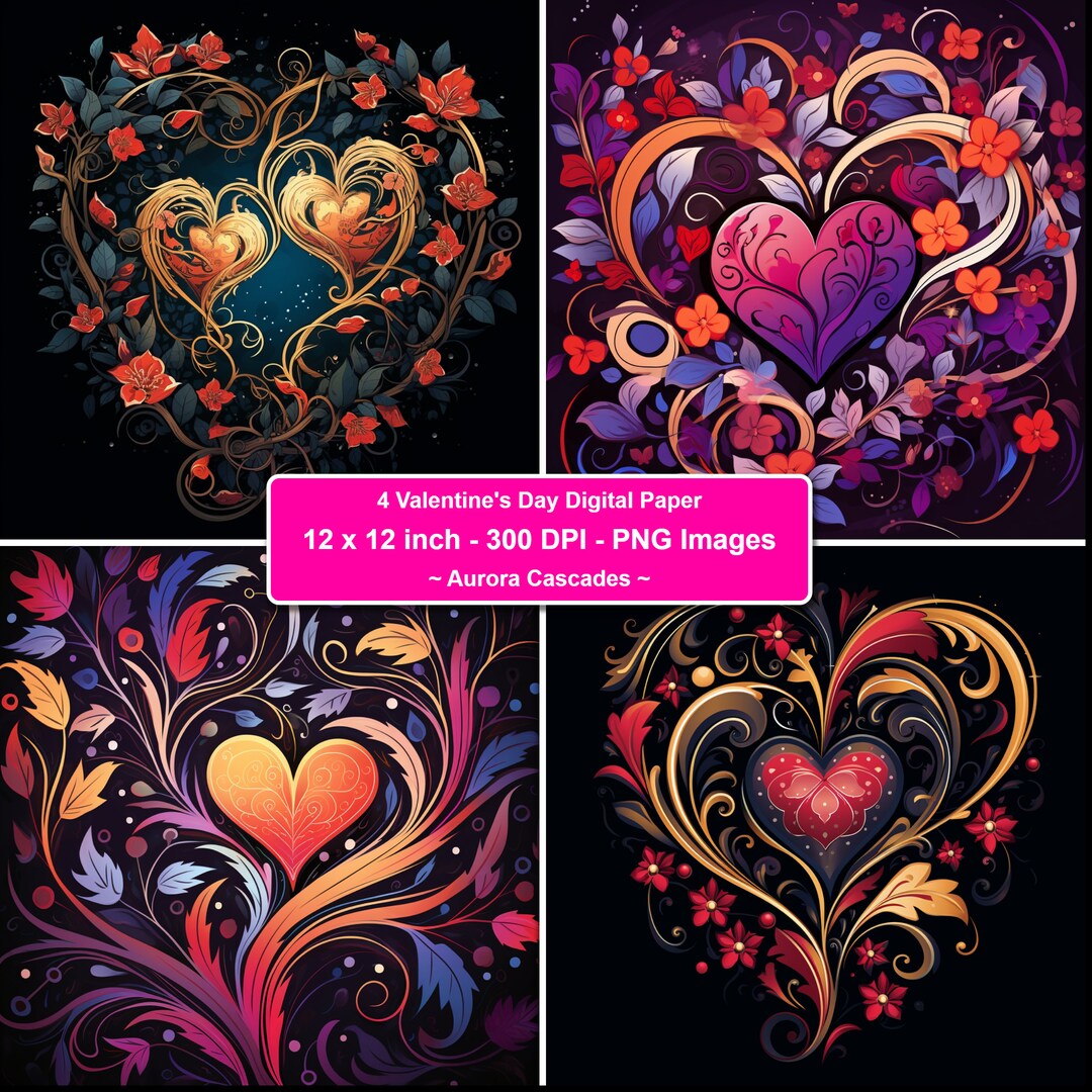 Valentine's Day Love Heart Digital Design Romantic Couples Theme Heart ...