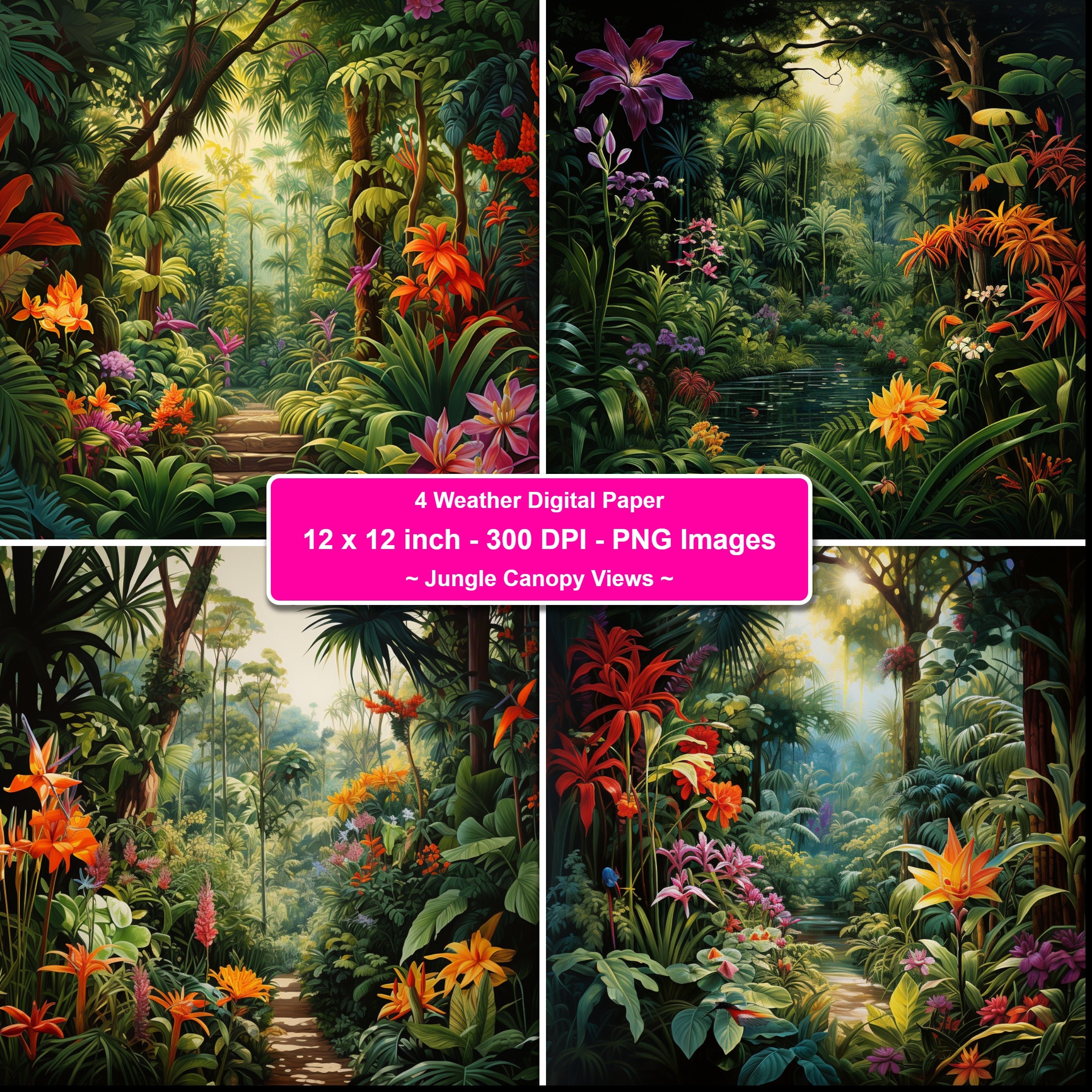 Tropical Jungle Canopy Digital Paper Exotic Weather Theme Digital Art ...