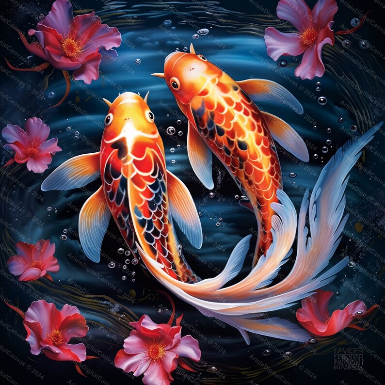 Koi Fish Tales Digital Paper Romantic Valentine's Day Love Inspired ...