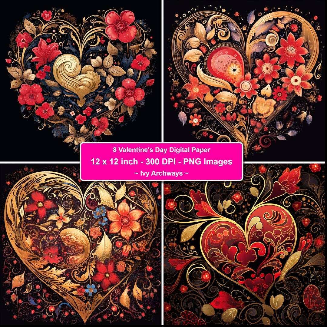 Romantic Valentine Digital Paper, Love Infused High-resolution Design ...