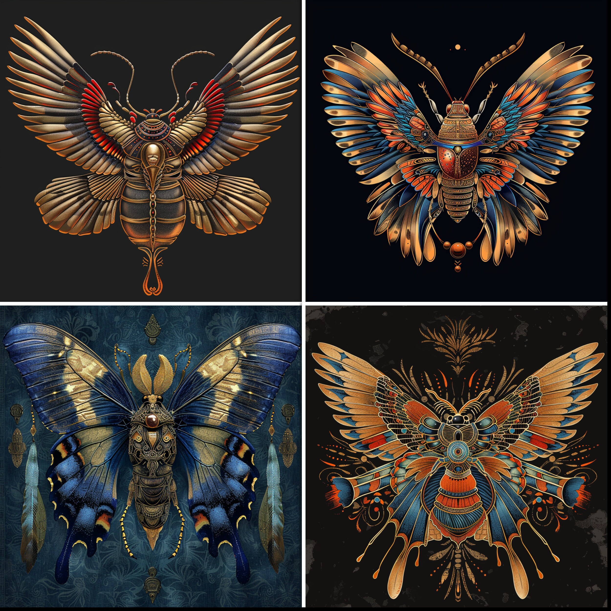 Scarab Symbolism Digital Paper Majestic Butterfly Design Vibrant Scarab ...