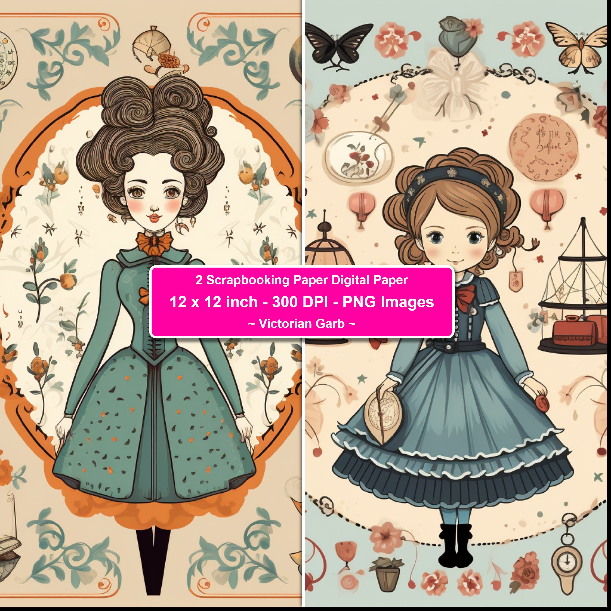 Victorian Scrapbooking Chic Digital Paper Pack Super Cute Patterns for ...
