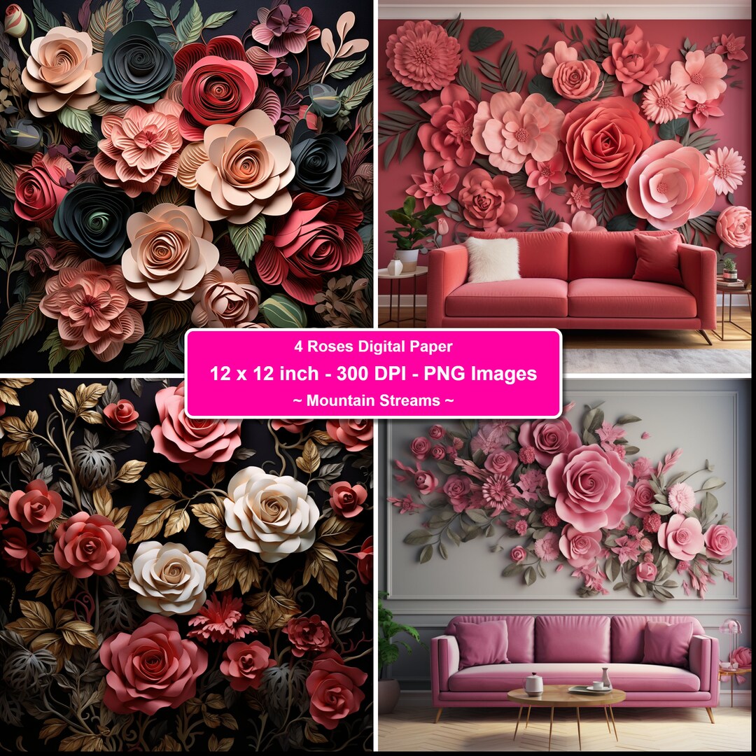 Digital Sale Elegant Digital Rose Design Paper Enchanting Floral ...