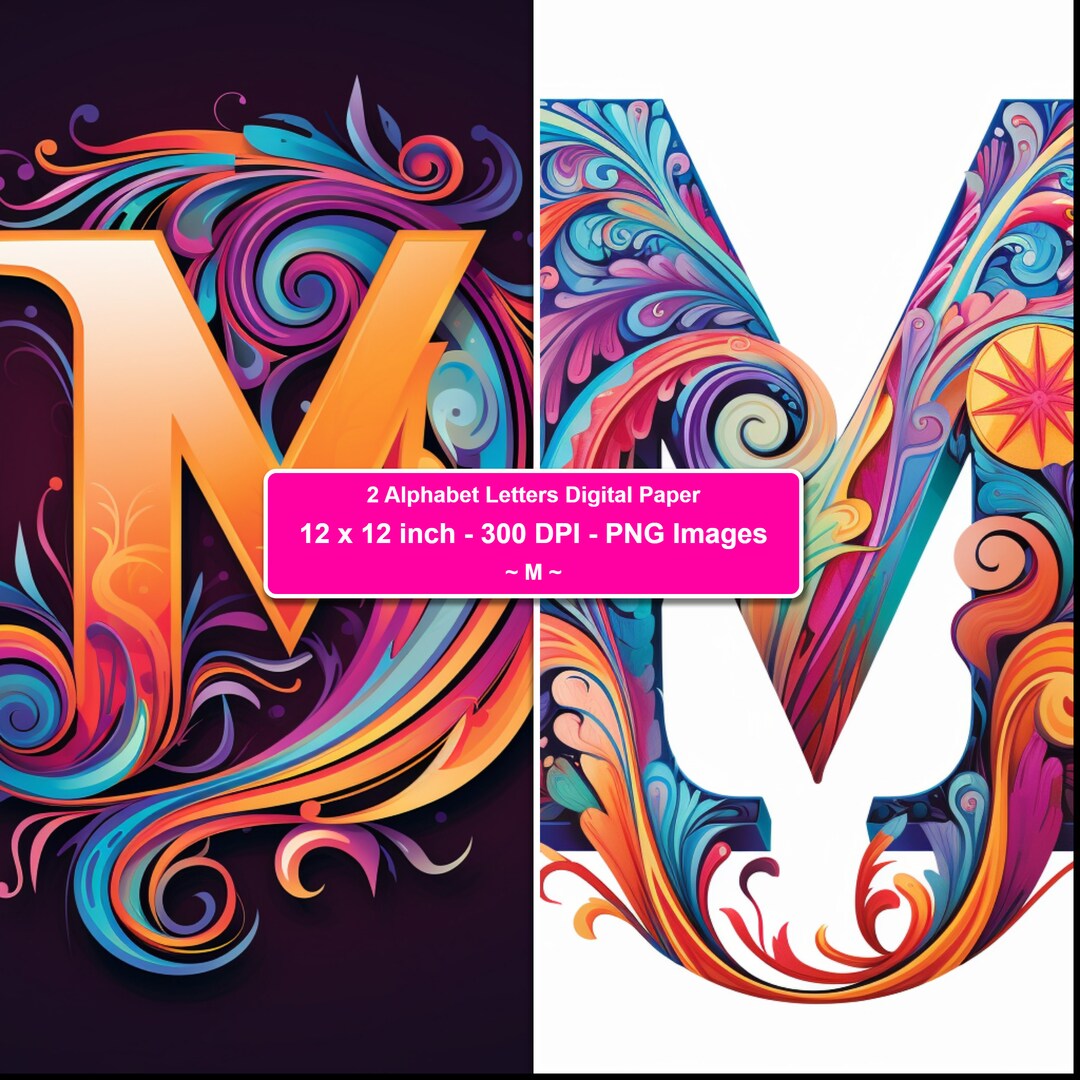 Alphabet M Design Digital Paper Vibrant Letter M Unique Stationery ...