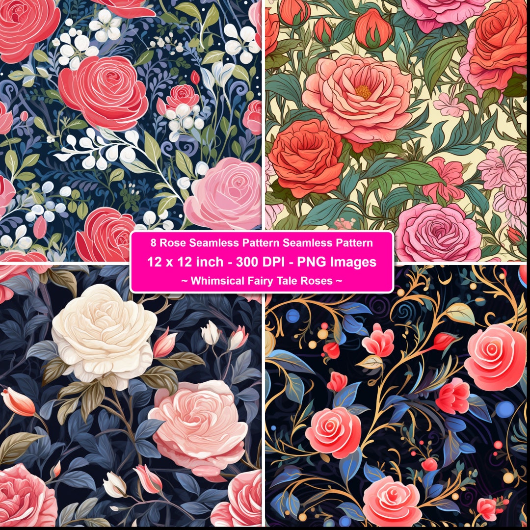 Charming Whimsical Rose Seamless Pattern for Unique DIY Projects Red ...