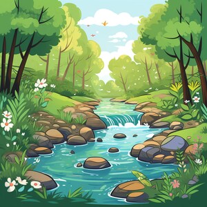 Brook Babblings Digital Design Cute Scenic Paper Instant Download for ...