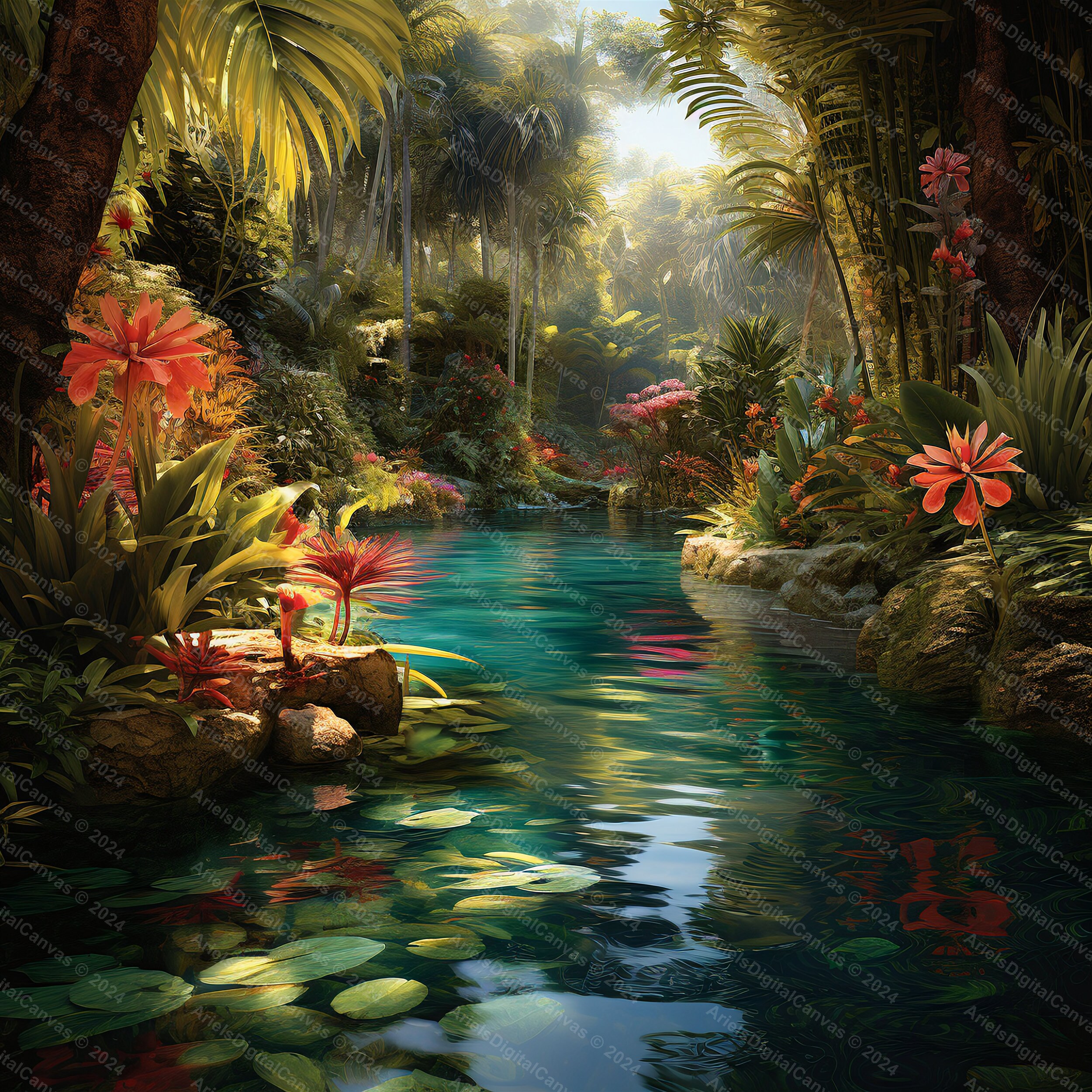 Tropical Digital Paper Oasis Digital Paper Vibrant Paradise Digital Art ...