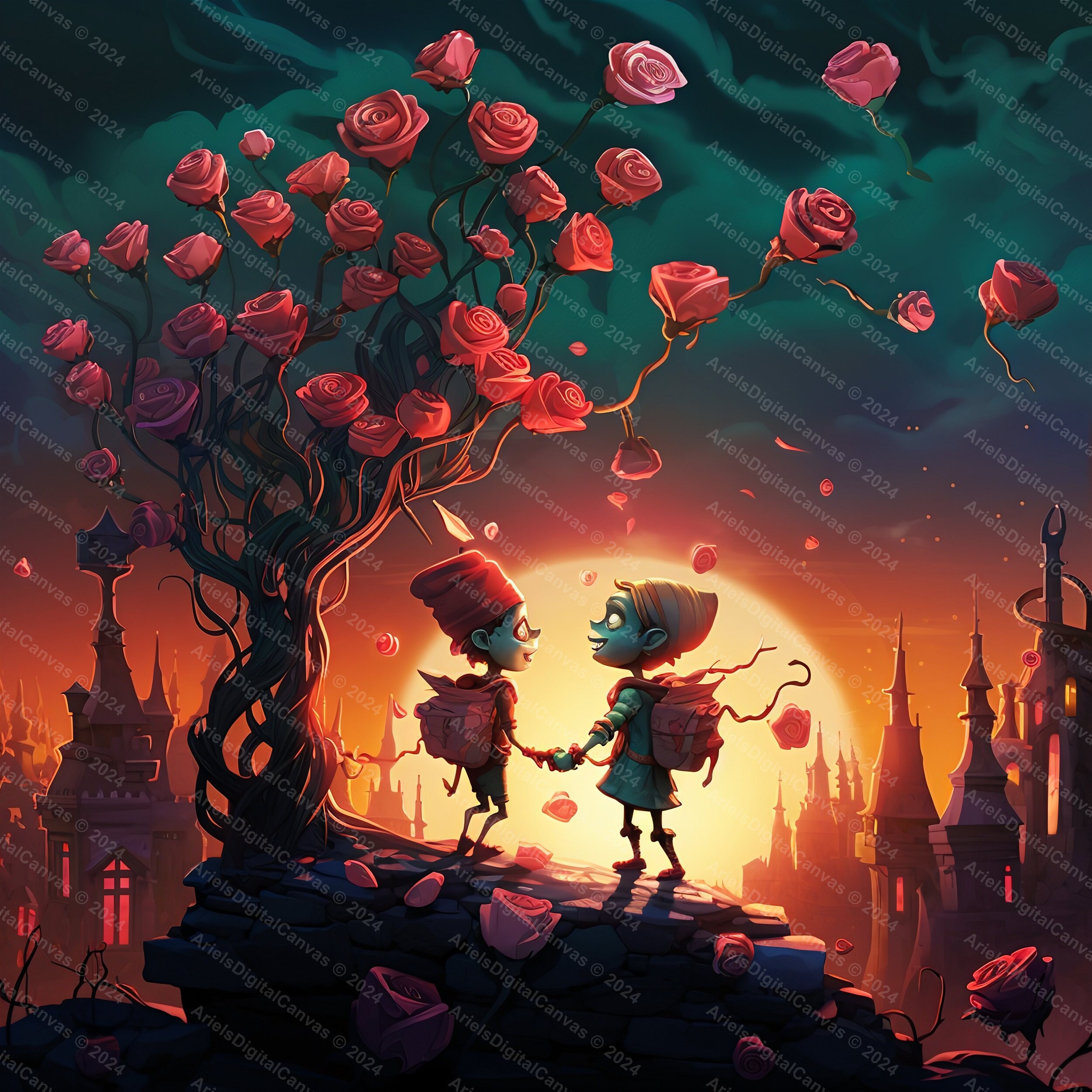 Romantic Goblin Roses Digital Paper Valentine's Day Love Themed ...