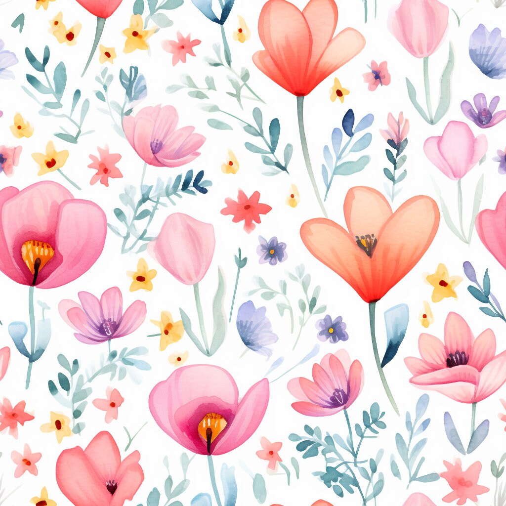 Digital Seamless Patterncharming Love Watercolor Seamless Pattern With Super Cute Flowers and ...