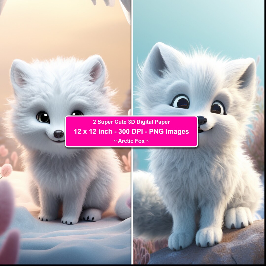 Charming Arctic Fox Digital Paper Cute 3D Animal Design for ...