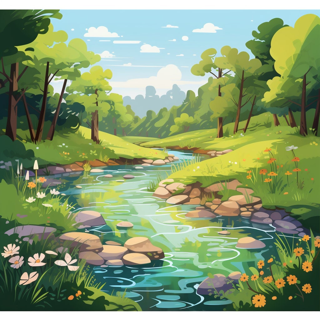 Brook Babblings Digital Design Cute Scenic Paper Instant Download for ...