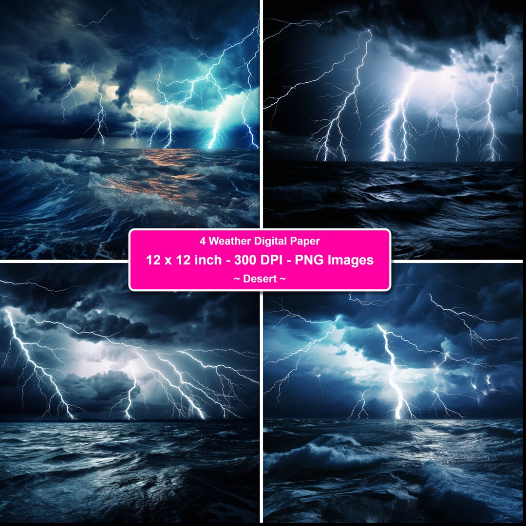 Instant Download Dramatic Weather Digital Paper Lightning Storm Over ...