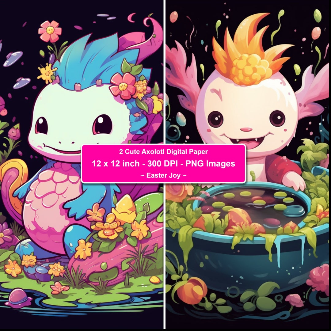 Easter Joy Axolotl Digital Paper Cute Animal Spring Celebration Design ...