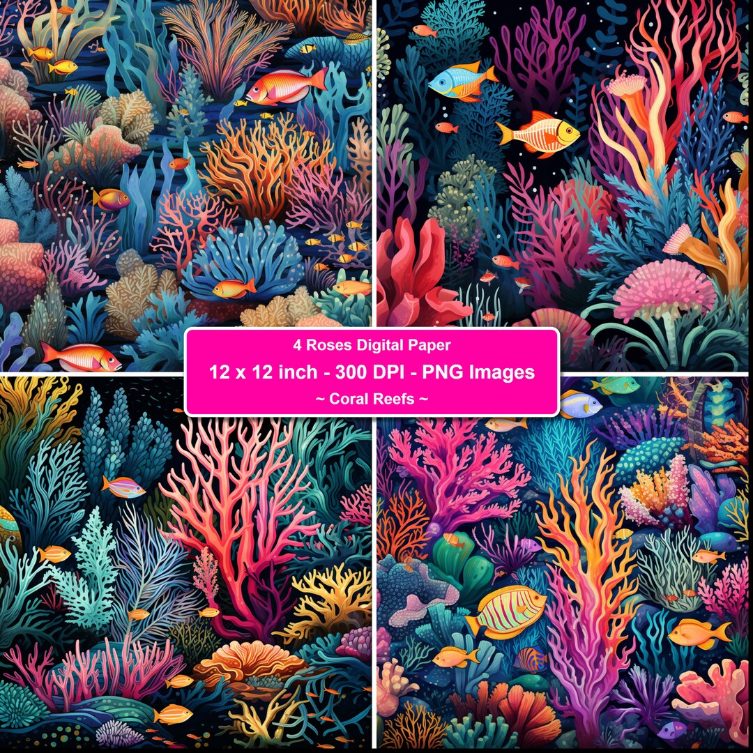 Digital Sale Vibrant Coral Reef Digital Paper Unique Underwater Digital ...