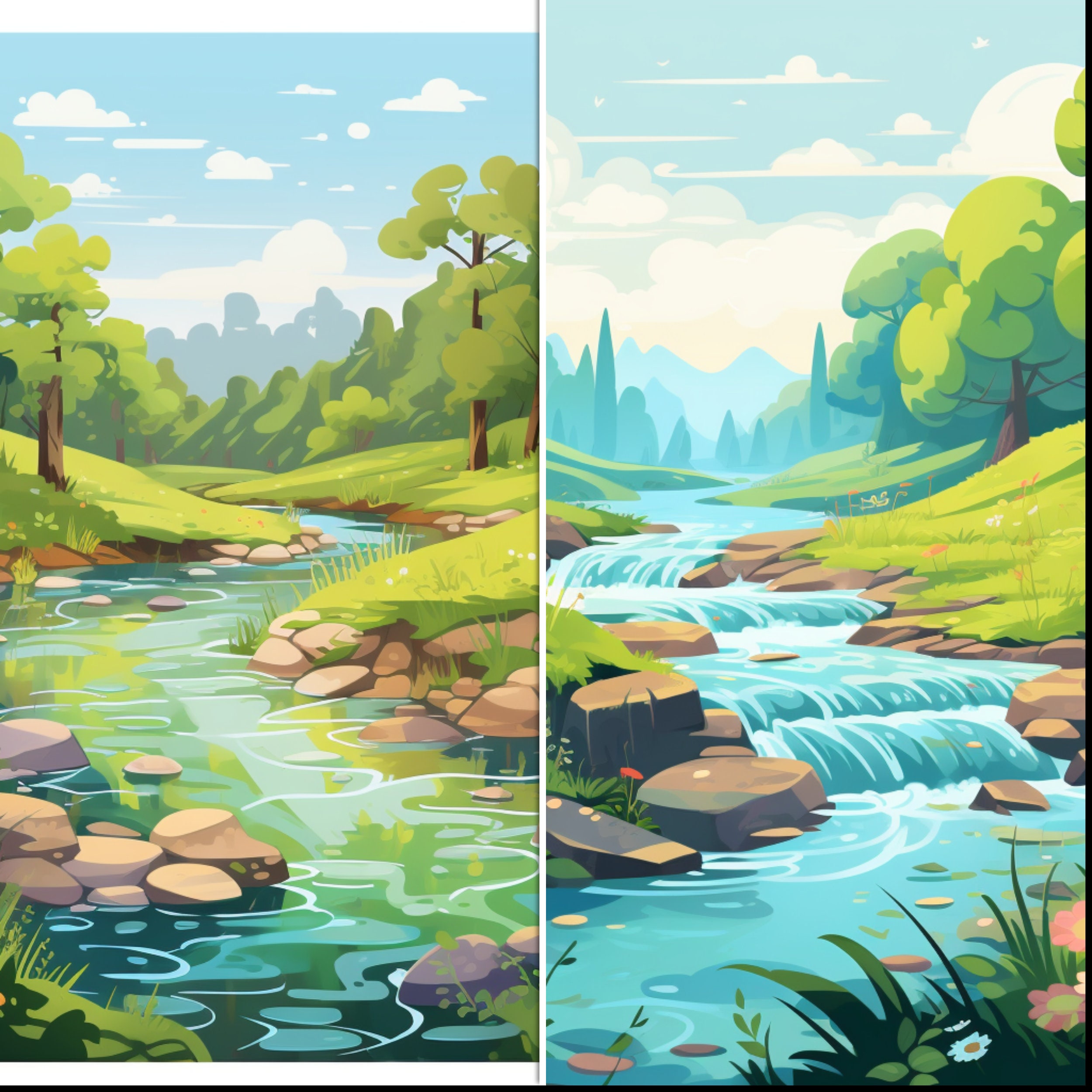 Brook Babblings Digital Design Cute Scenic Paper Instant Download for ...