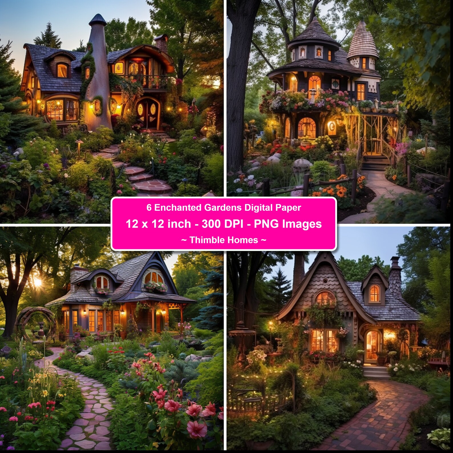 Thimble Homes Digital Paper Unique Whimsical Design Crafts Card Making Invitation Printable Art ...