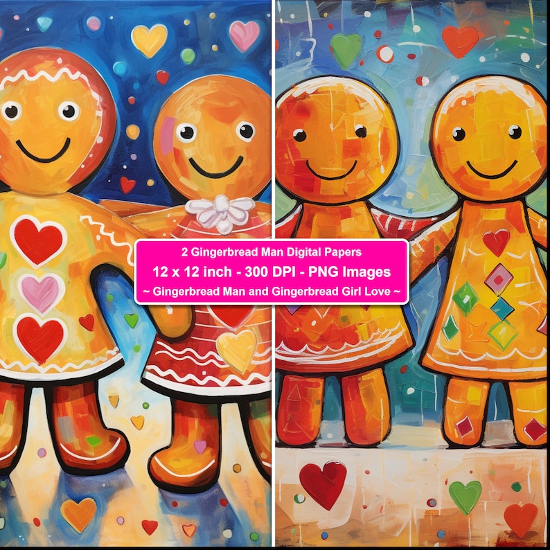 Gingerbread Man Girl Love Pastel Bright Illustration Sweet Digital ...