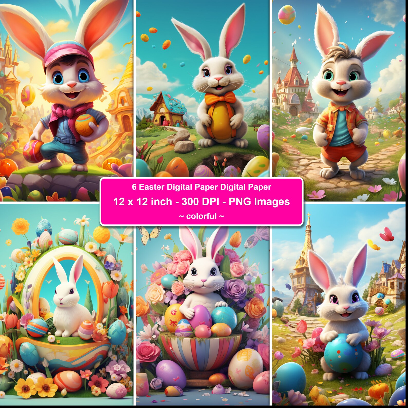 Easter Bunny Digital Paper Fun Easter Ideas Digital Paper Easter ...