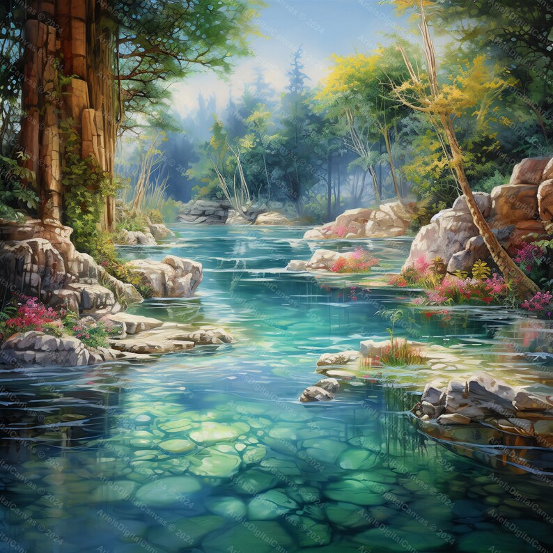 Digital Paper Bundle Enchanting Crystal Pools Digital Design Lush ...