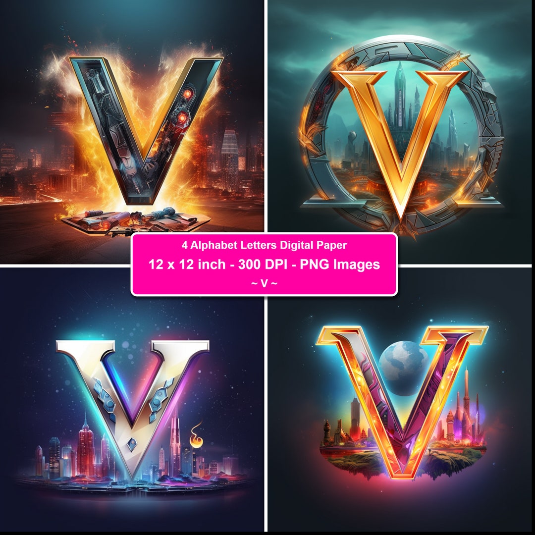 Vibrant Alphabet V Digital Design Bold Graphic Letter V Paper Crafts ...