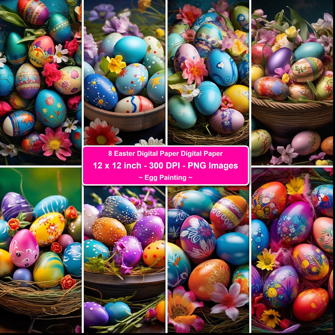 Easter Egg Digital Paper Painting Digital Paper Vibrant Colors Festive ...