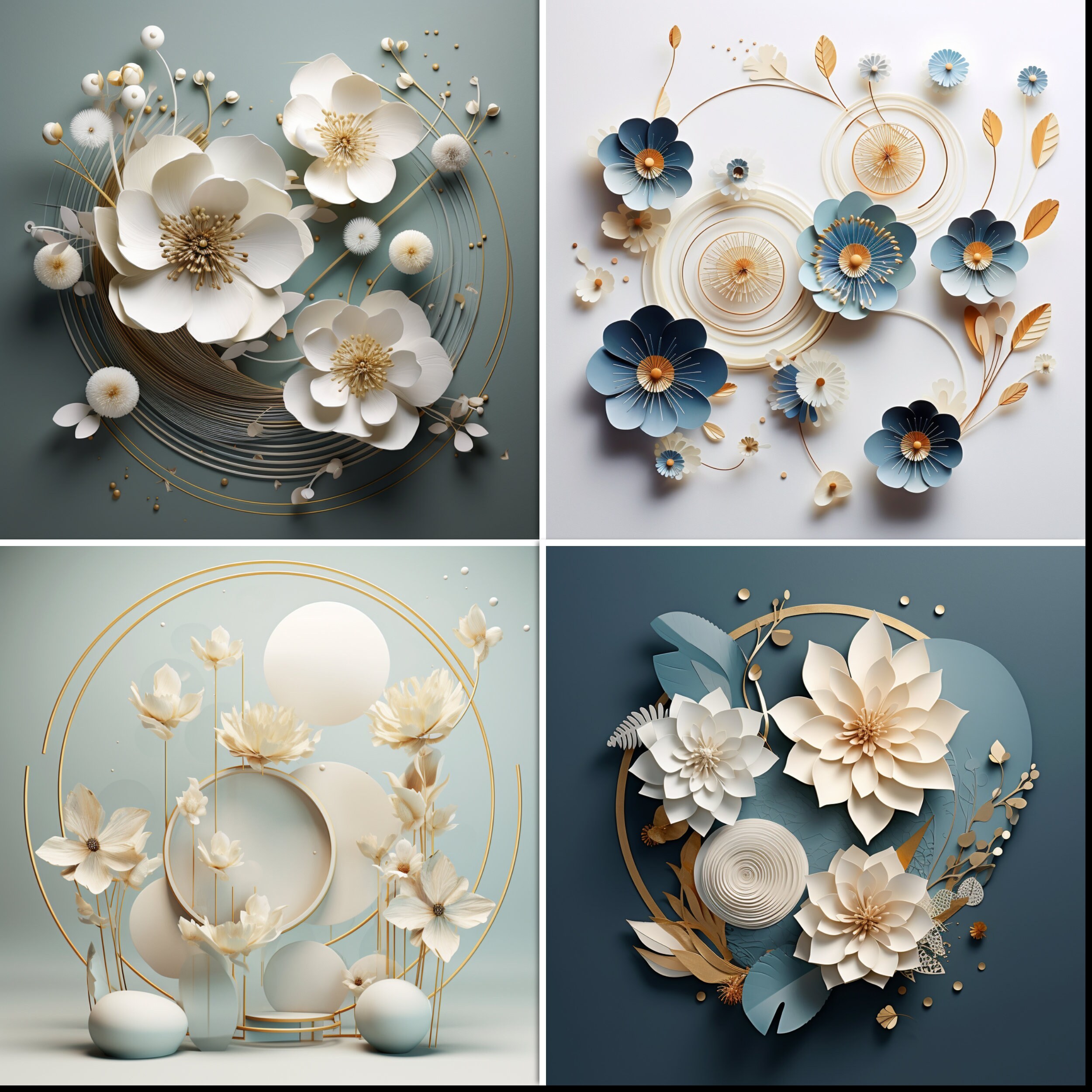 Digital Sale Ephemeral Flower Circles Delicate 3D Botanical Art Unique ...