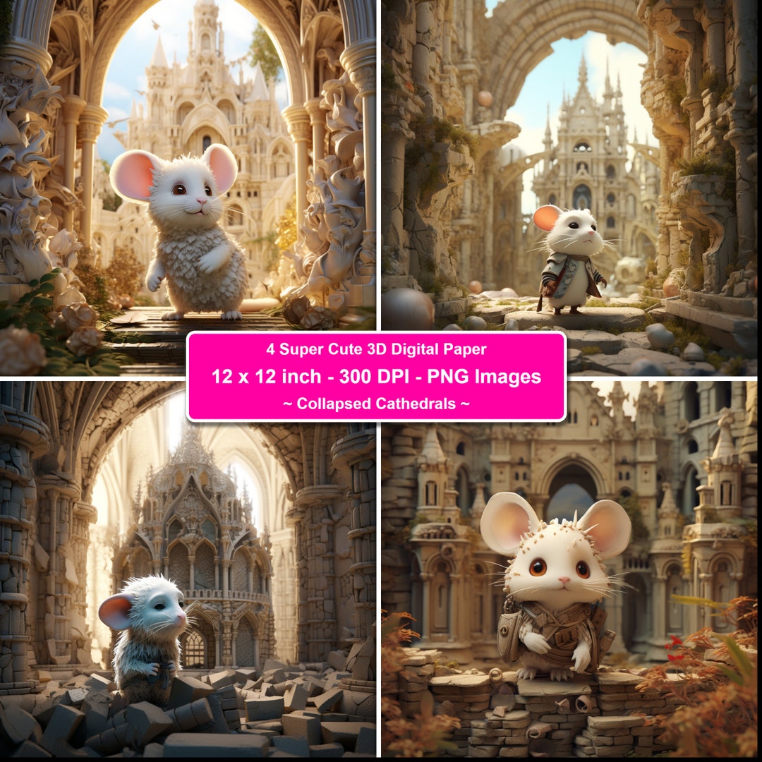 Enchanting 3D Cute Character in Collapsed Cathedral Scene Digital ...