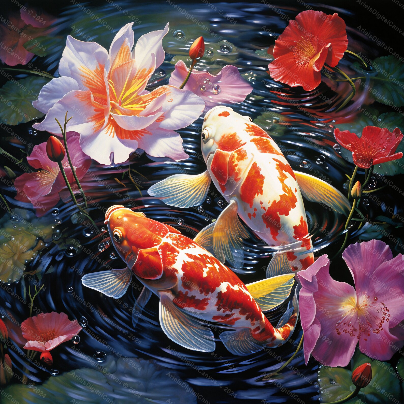 Koi Fish Tales Digital Paper Romantic Valentine's Day Love Inspired ...