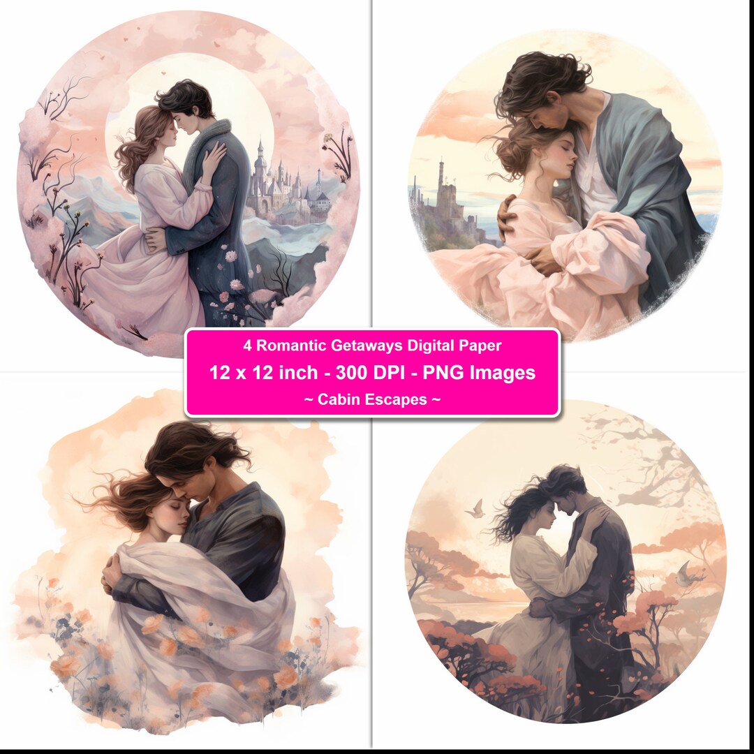 Digital Sale Romantic Digital Paper Pack Lovers Design for Scrapbooking ...