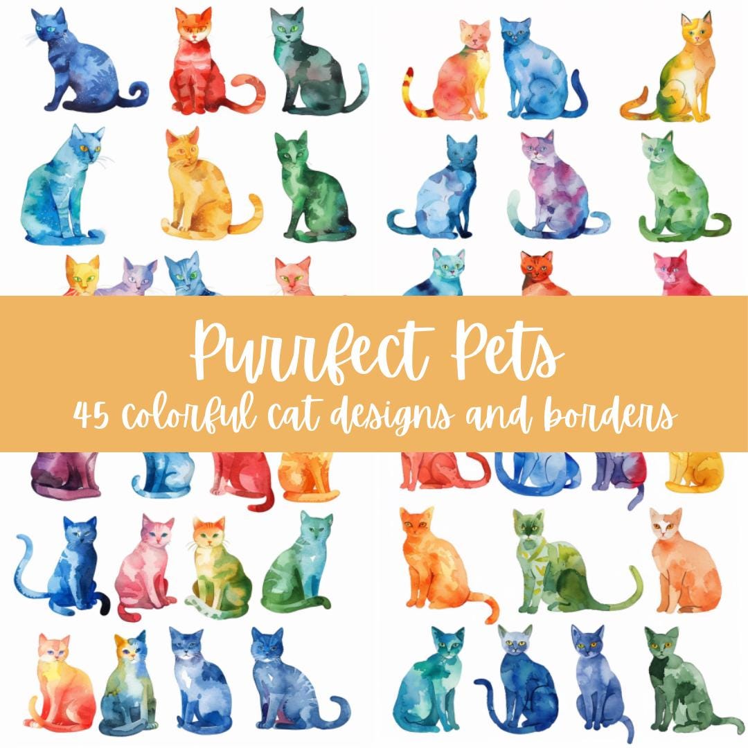 Cat Border for Paper Invitation With Cats Pet Border Clip Art Colorful ...