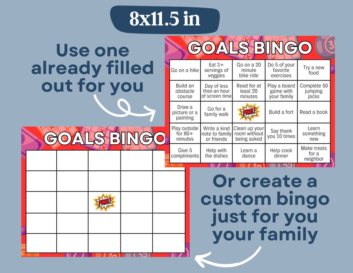 Printable Kids Goals Bingo Card, Make Your Own Service or Fun Bingo ...