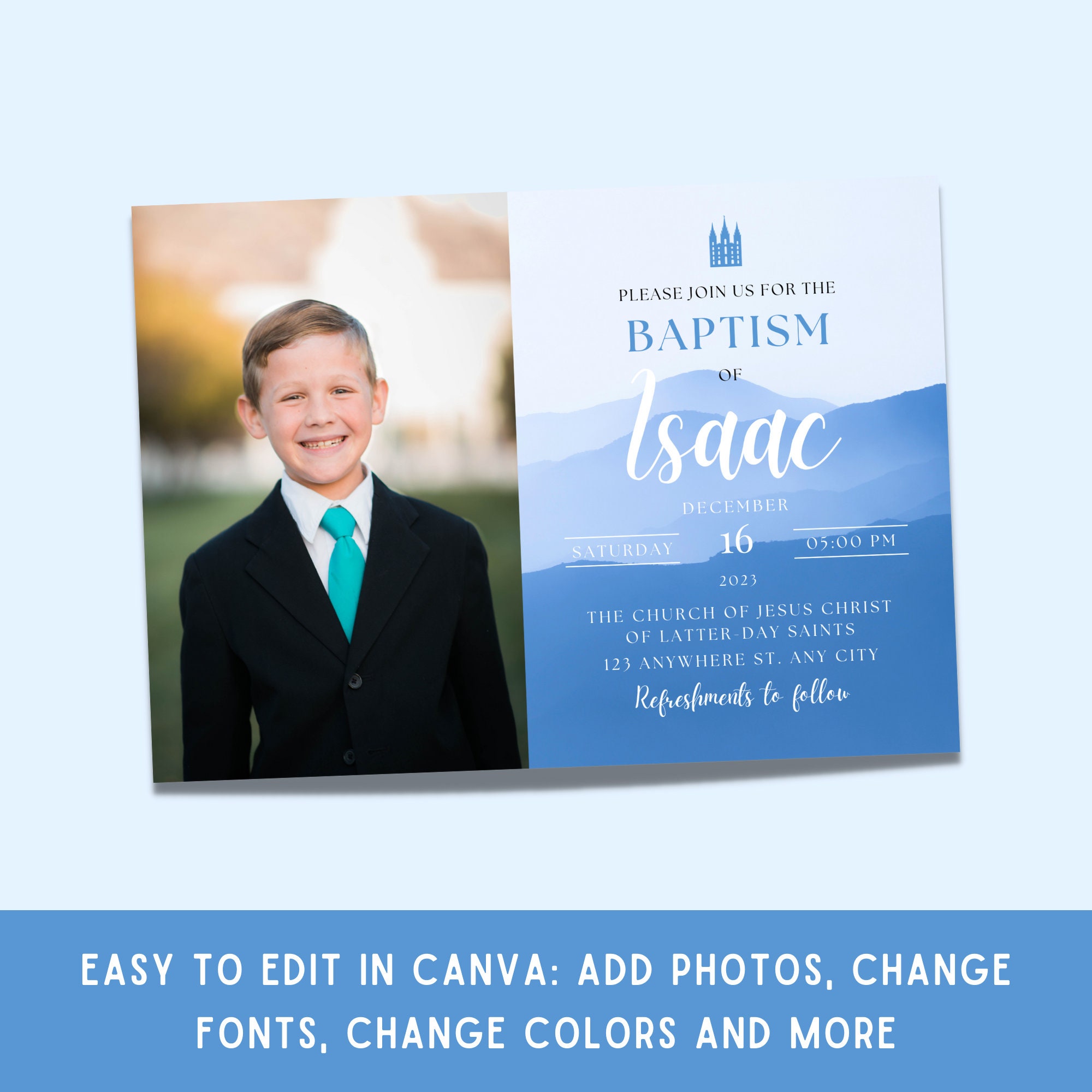 LDS Baptism Invitation | LDS Boys Baptism Invitation | Baptism ...