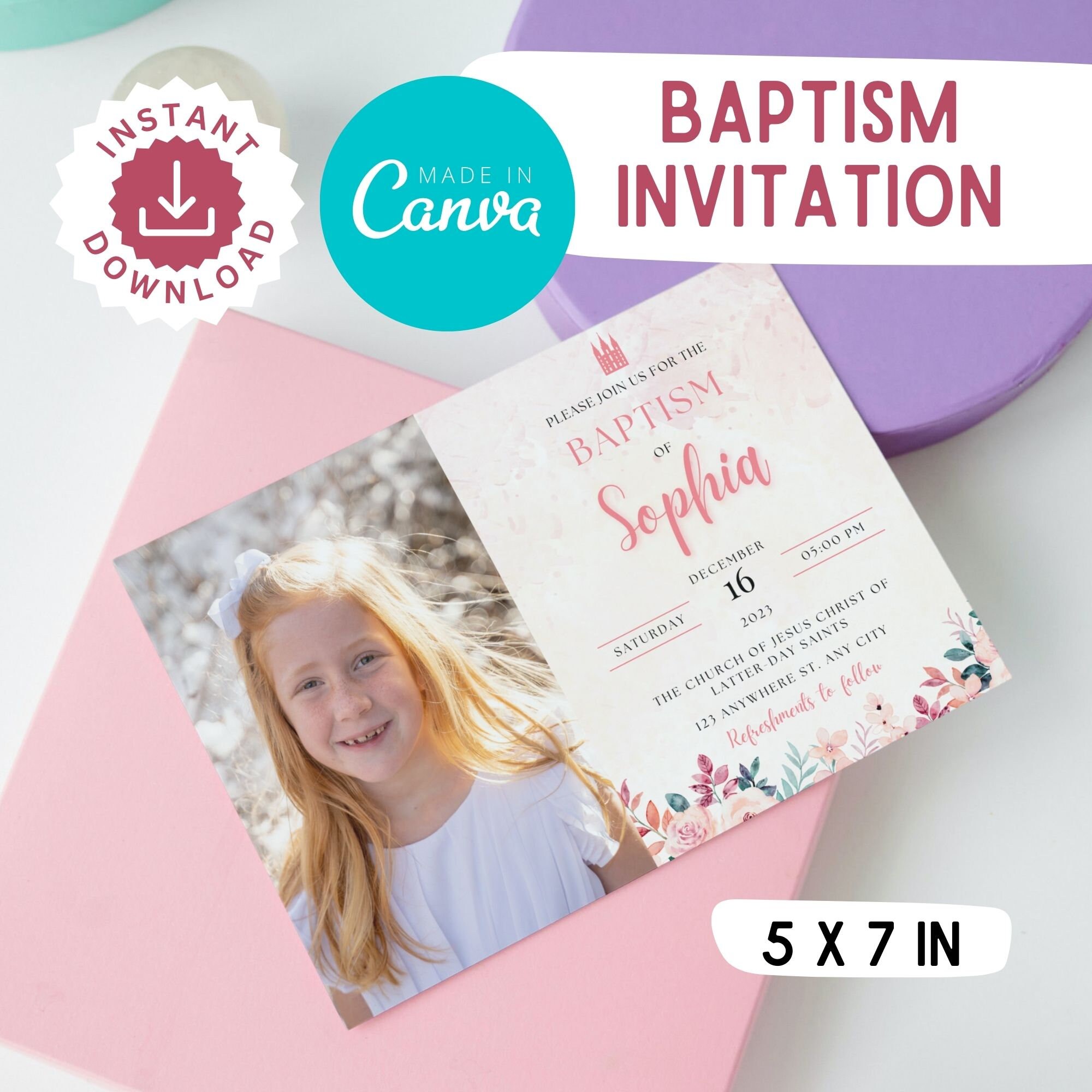 LDS Baptism Invitation | LDS Girls Baptism Invitation | Sophia Baptism ...