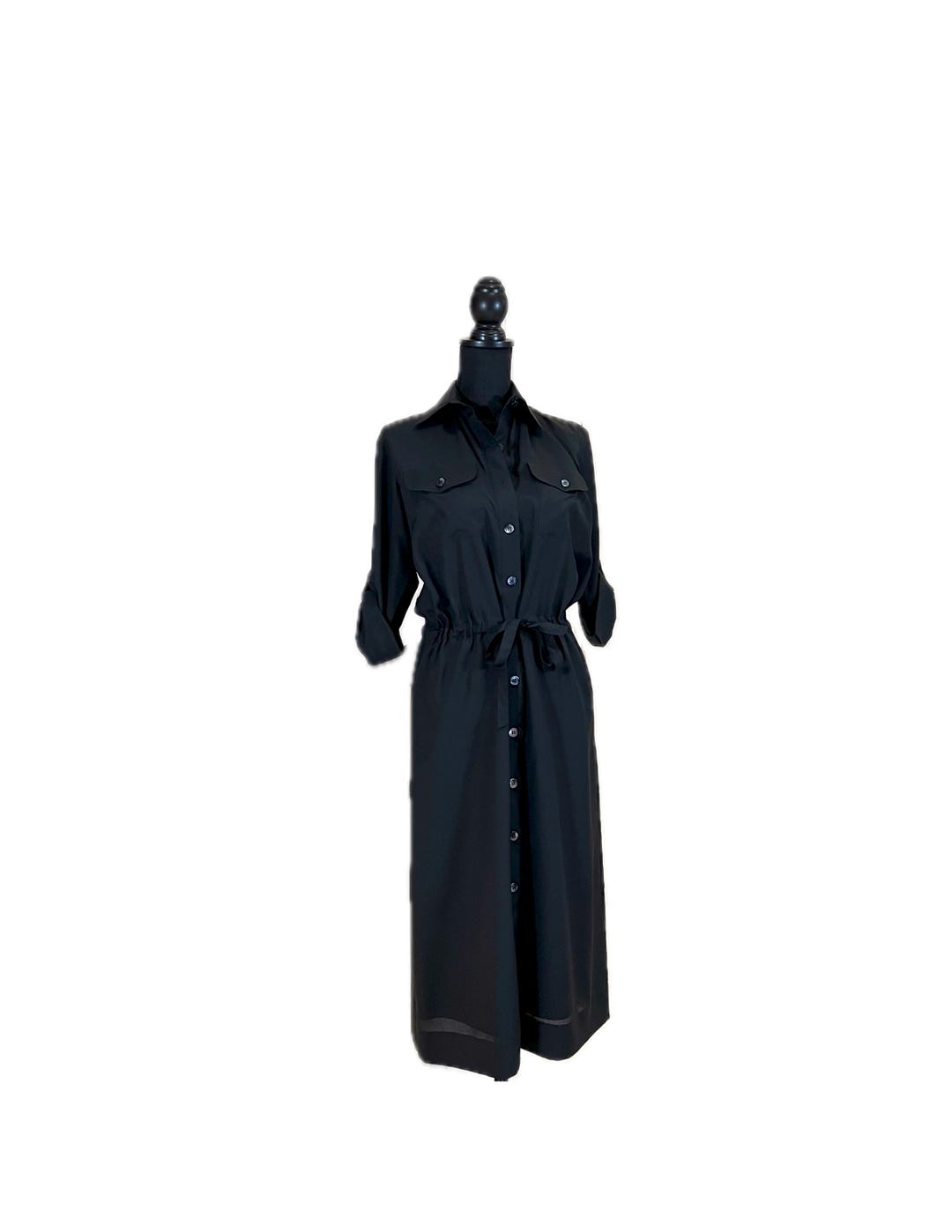 Vintage Frances Henaghan Black Dress; Size 10 Cinch Waist Button Down ...