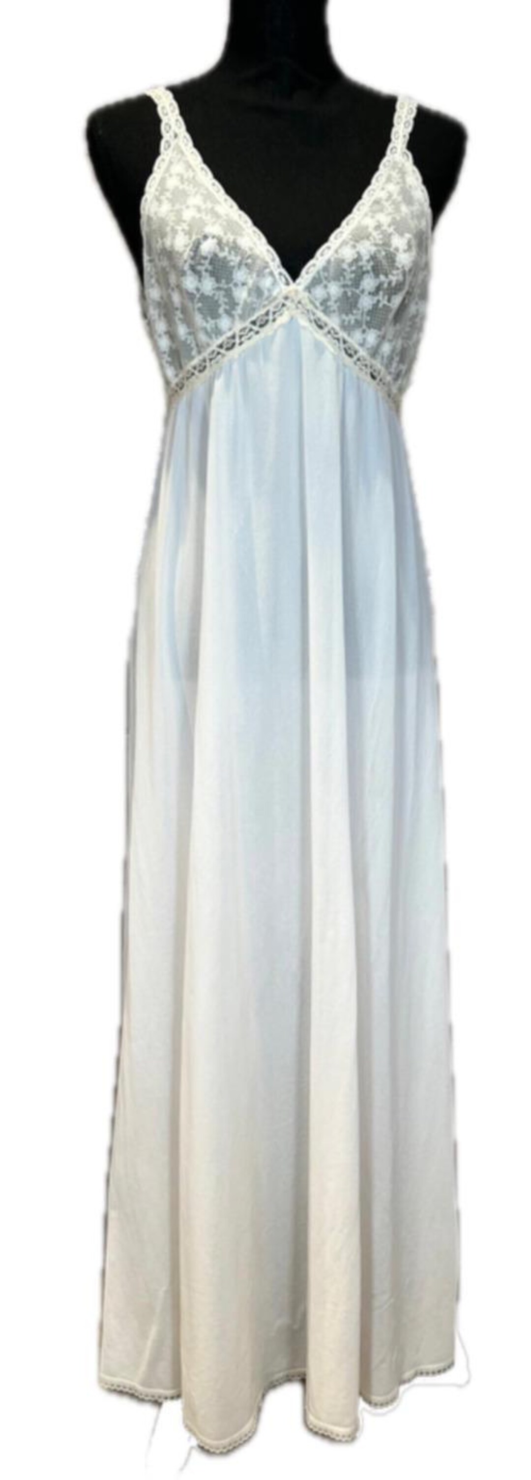 Vintage Ivory Miss Elaine Full Maxi Length Negligee Nightgown Size ...