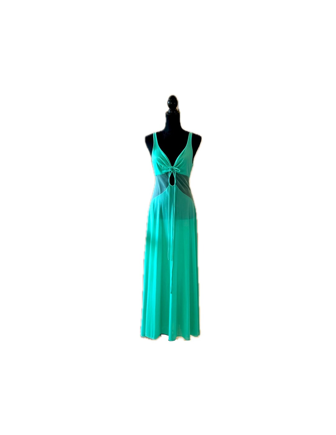Vintage Blue Seafoam Green 1970s Maxi Length Women's Negligee With Mesh ...