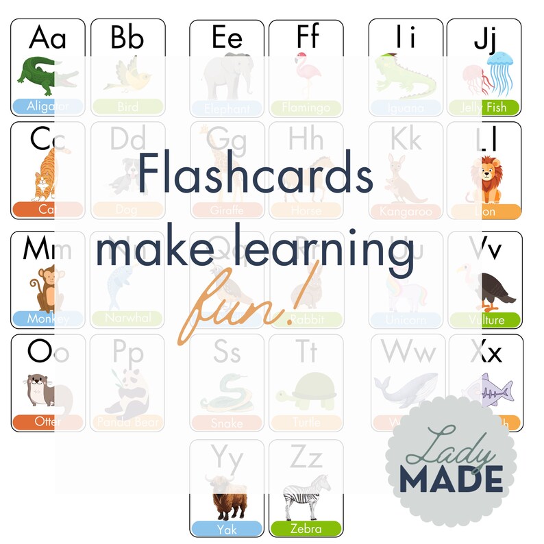 PRINTABLE Animal-themed ABC Flash Cards - Etsy