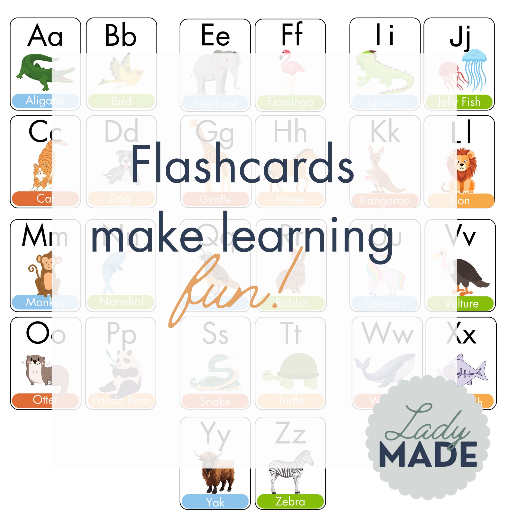 PRINTABLE Animal-themed ABC Flash Cards - Etsy