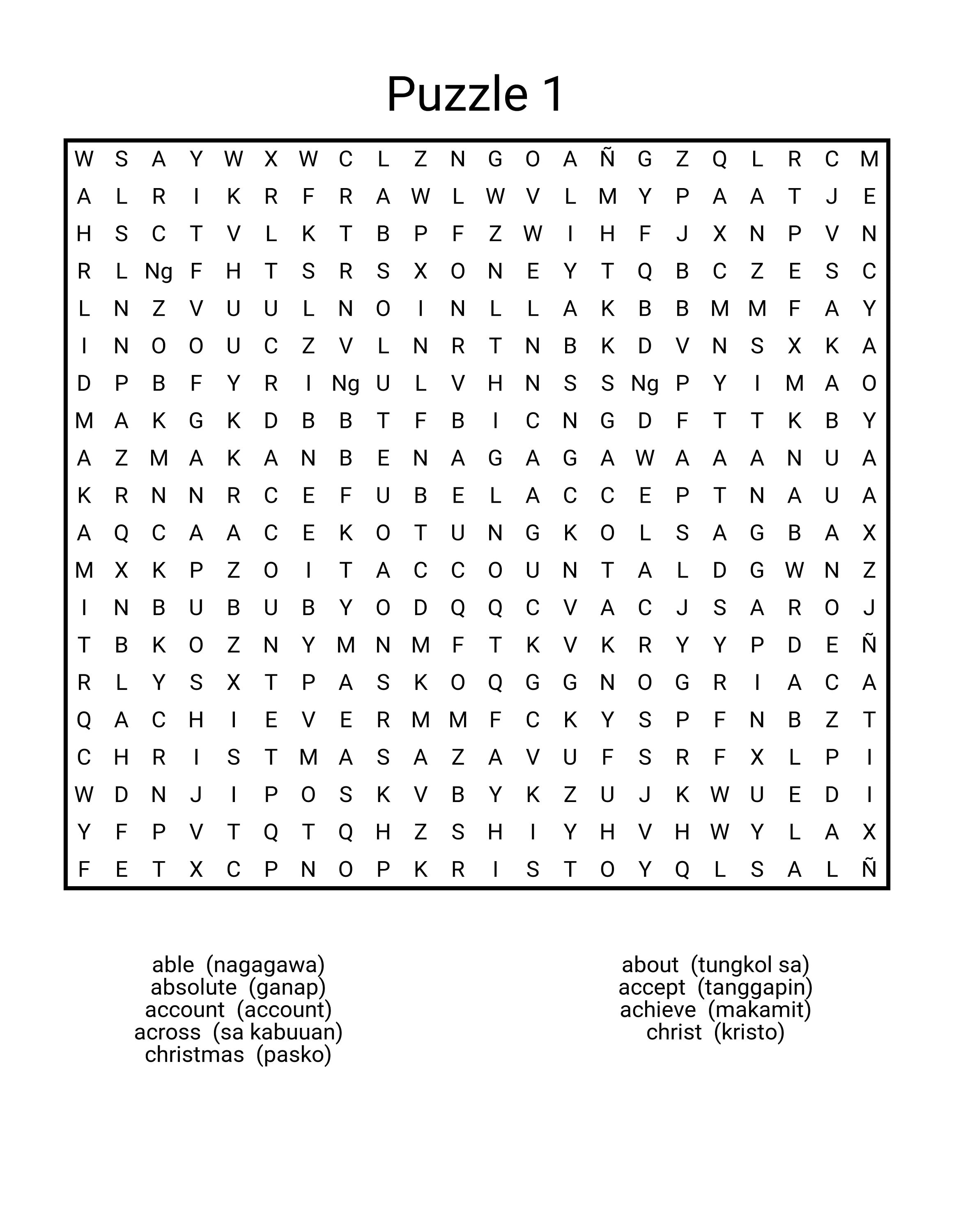 Large Print Word Search Puzzle English/tagalog Learning Series - Etsy