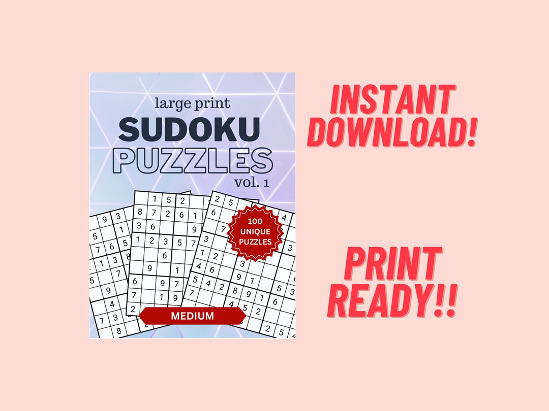 Large Print Sudoku Puzzle Medium Vol. 1 - Bigpuzzlecompany - Etsy