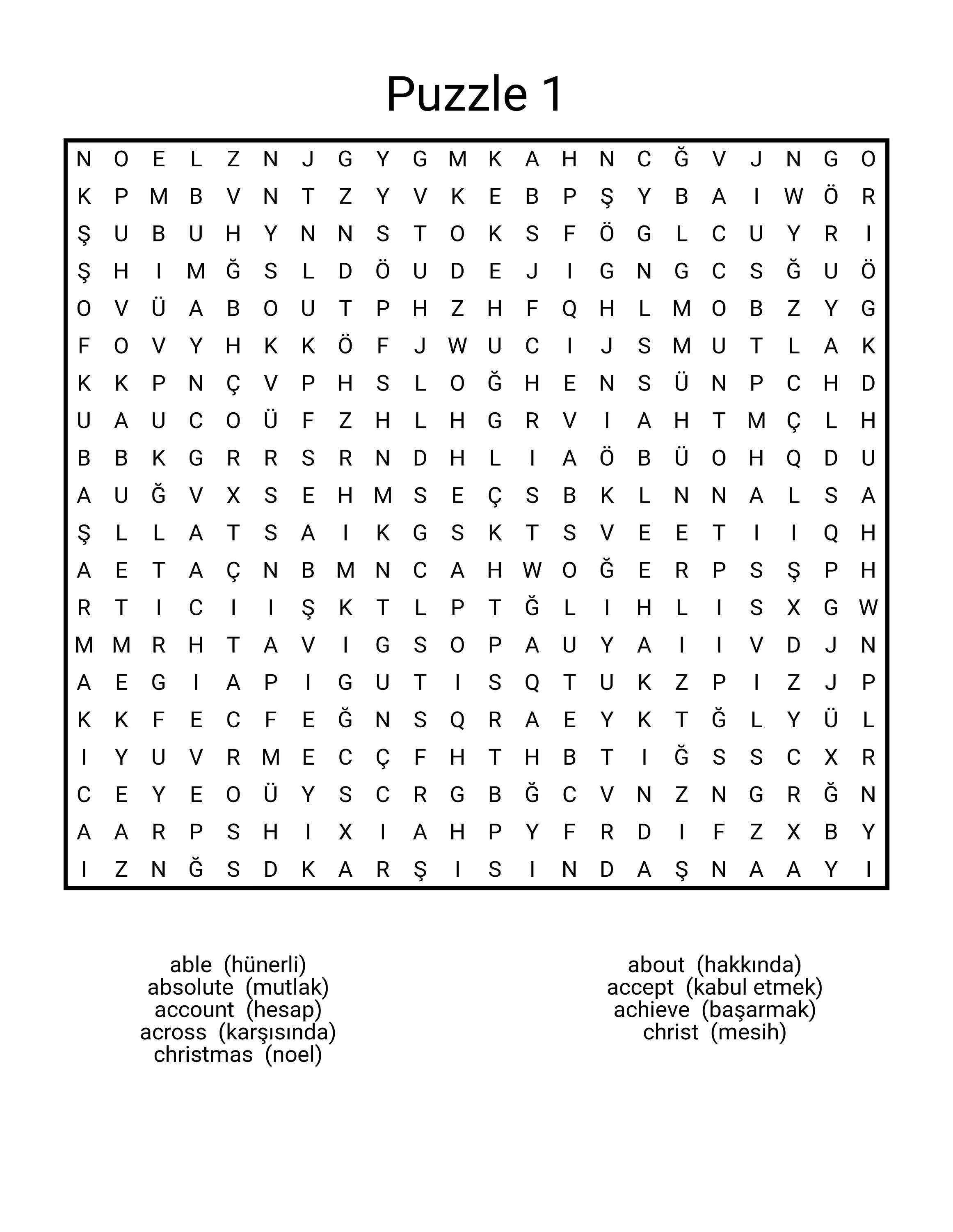 Large Print Word Search Puzzle English/turkish Learning Series Vol. 1 ...