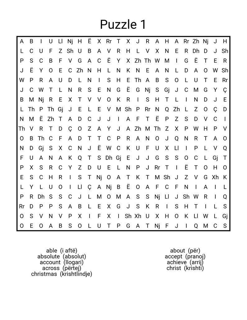Large Print Word Search Puzzle English/albanian Learning Series Vol. 1 ...