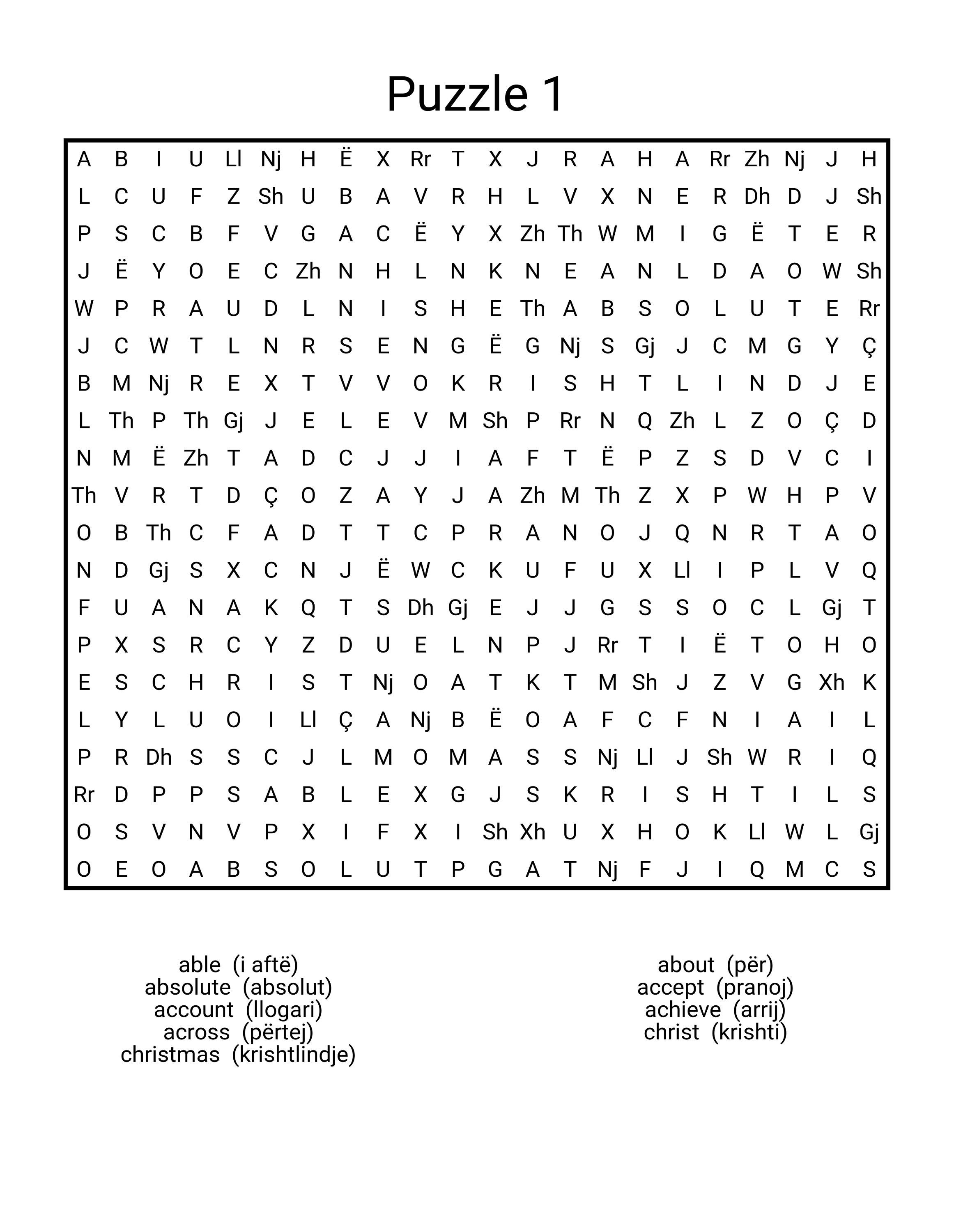 Large Print Word Search Puzzle English/albanian Learning Series Vol. 1 ...
