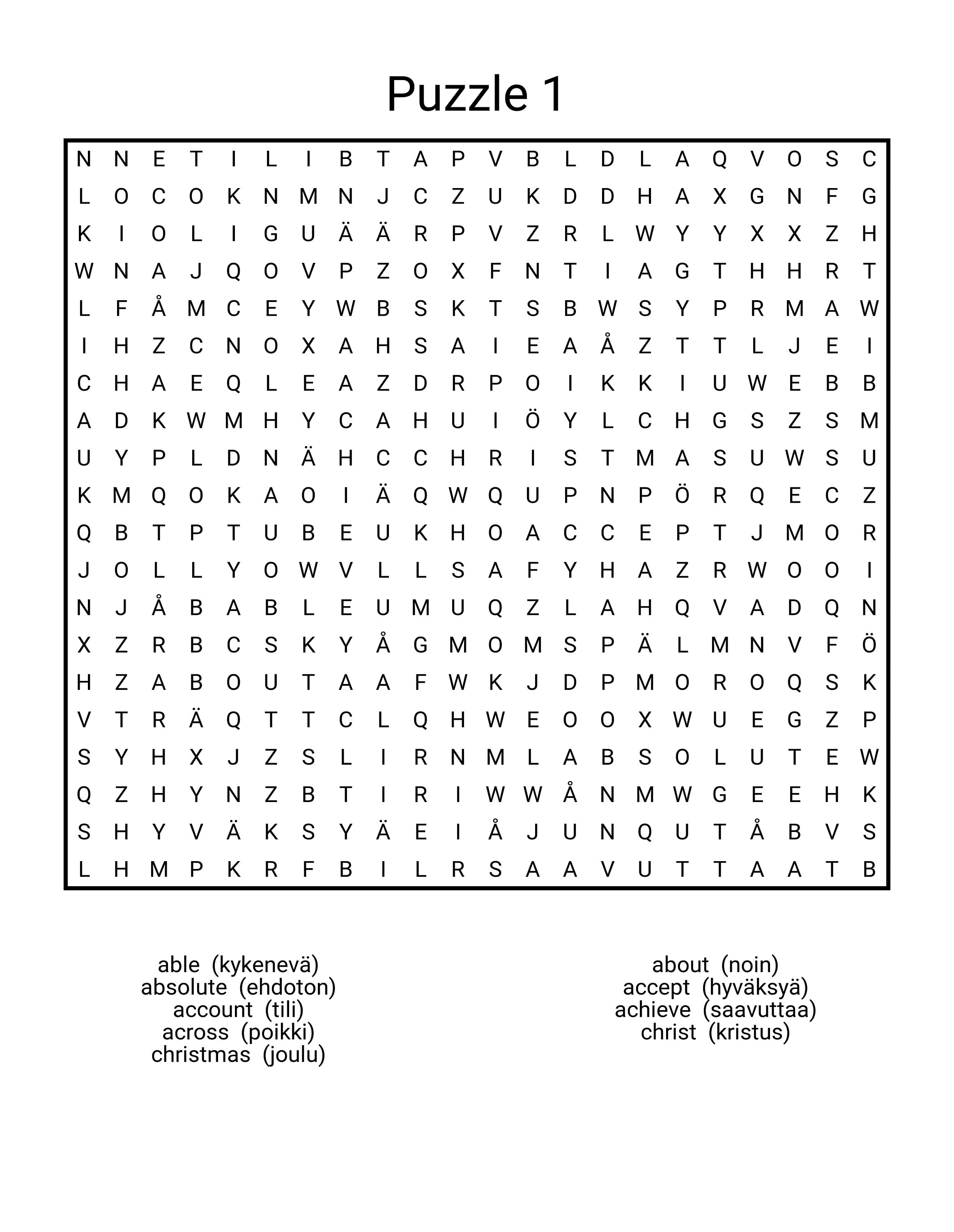 Large Print Word Search Puzzle English/finnish Learning Series Vol. 1 ...