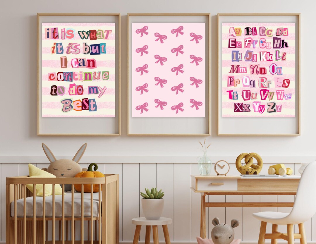 Pink Playful Trendy Educational Playroom Set of Three Printable Posters ...